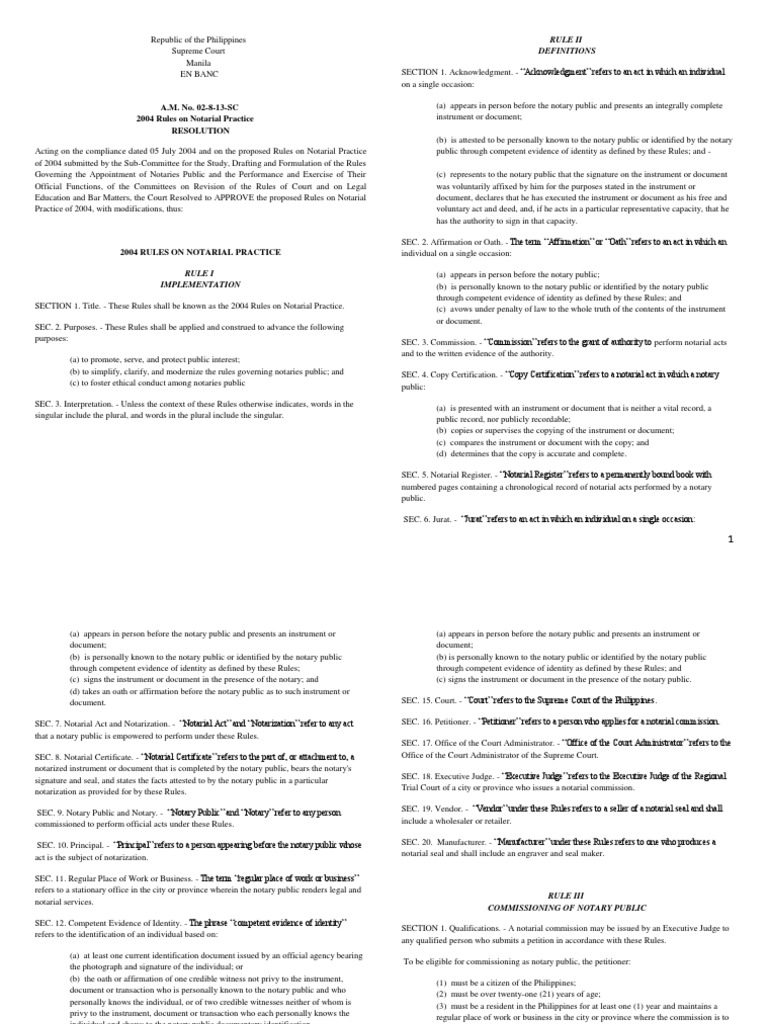 2004 Rules on Notarial Practice Philippines | PDF | Notary Public ...