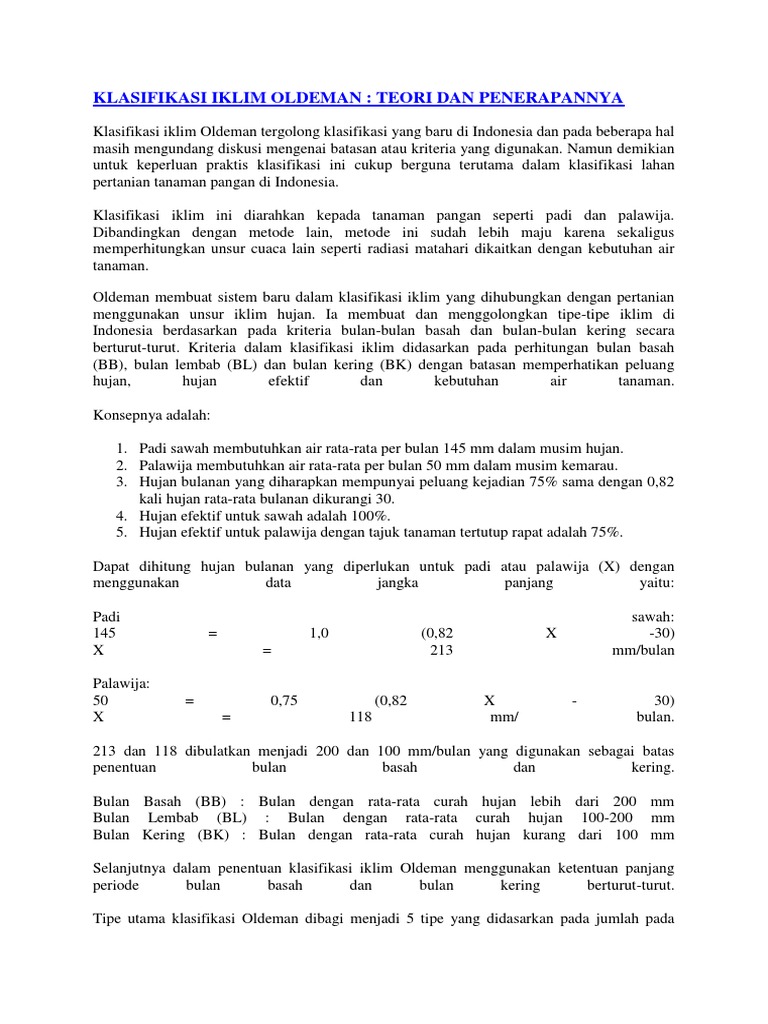 Klasifikasi Iklim Oldeman | PDF