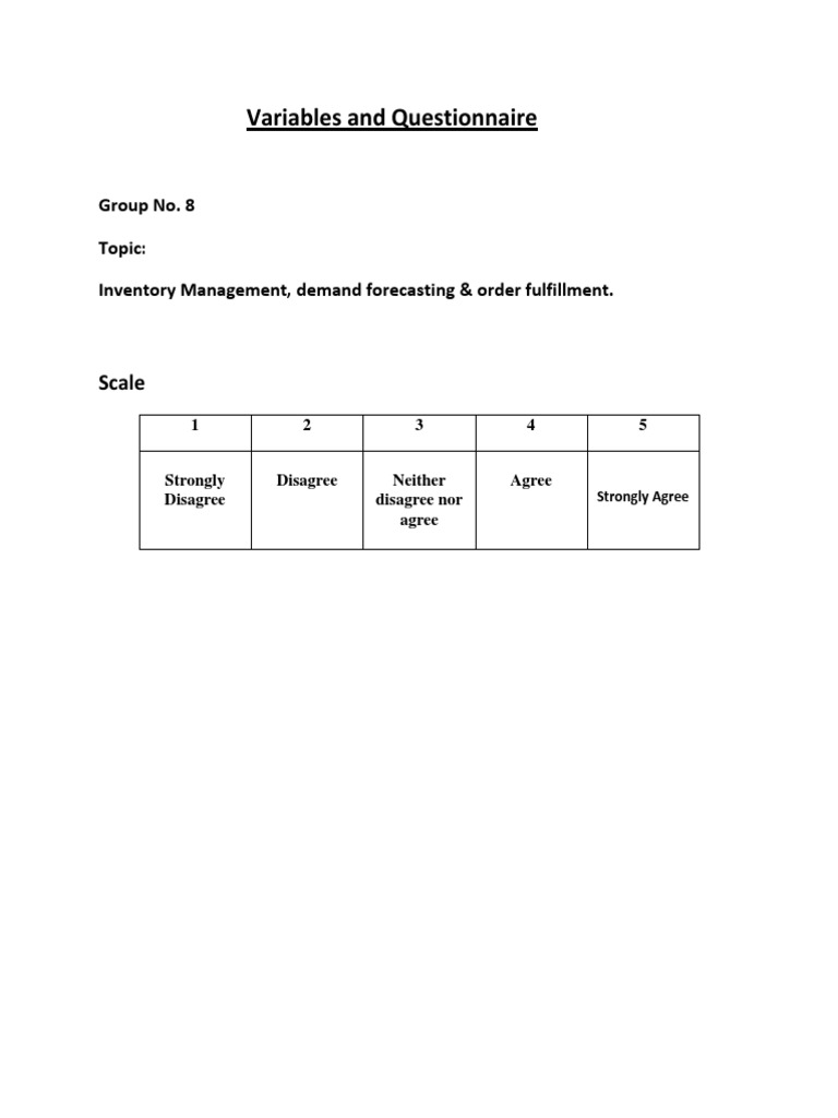 Variables and Questionnaire | PDF | Inventory | Forecasting