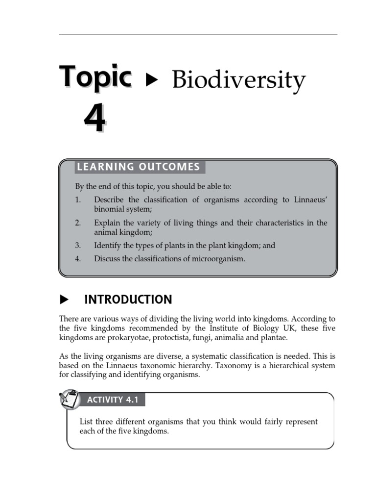 Topic 4 Biodiversity | PDF | Taxonomy (Biology) | Virus
