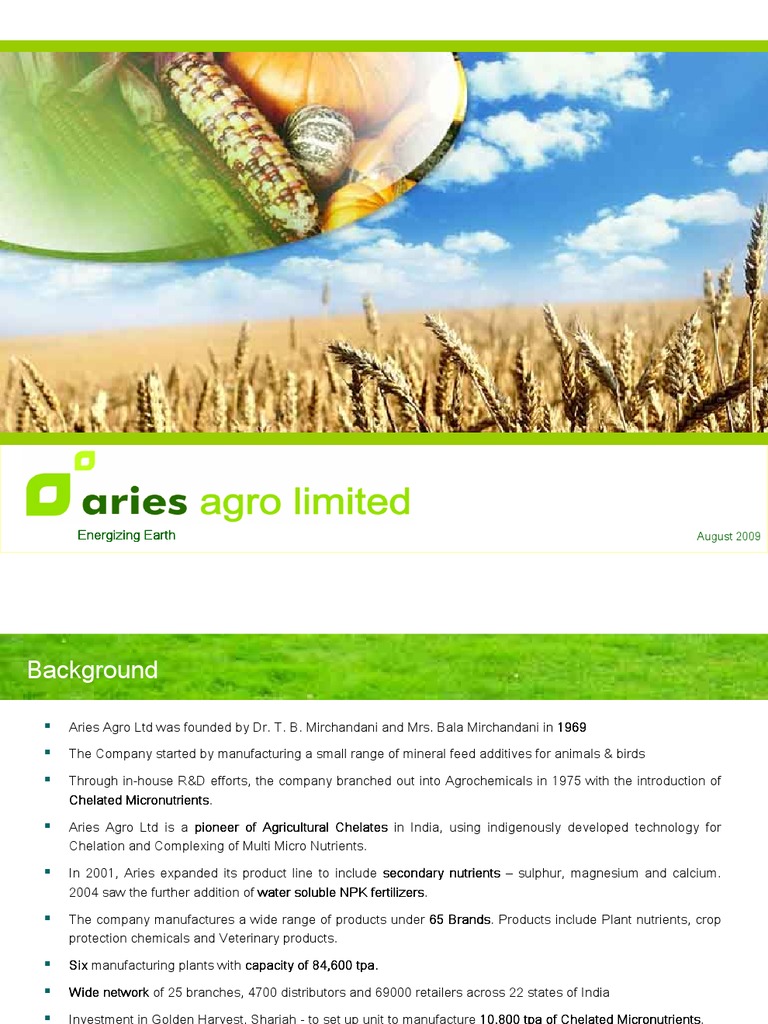 Aries - Agro - LTD Aug 2009 Corporate Presentation | PDF | Nutrients ...