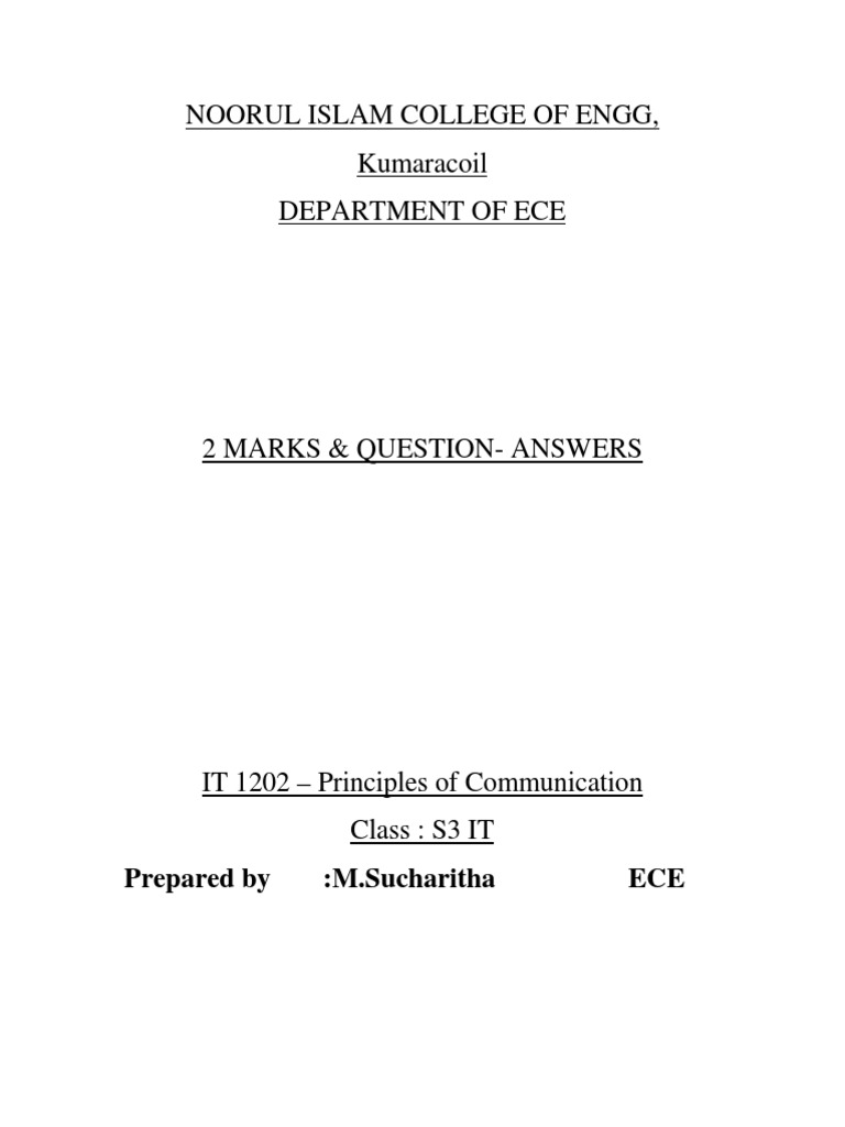 Principles of Communication Q&A Guide | PDF | Frequency Modulation ...
