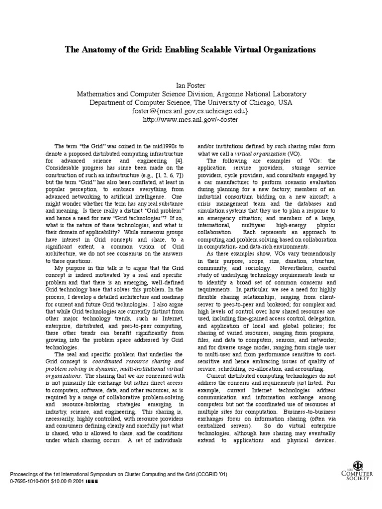 The Anatomy of The Grid | PDF | Grid Computing | Peer To Peer