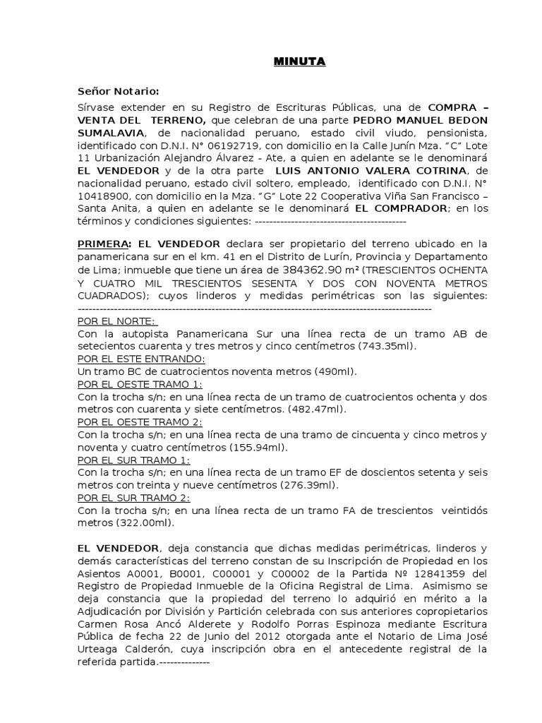 Minuta Compra Venta | PDF | Propiedad | Derecho contractual