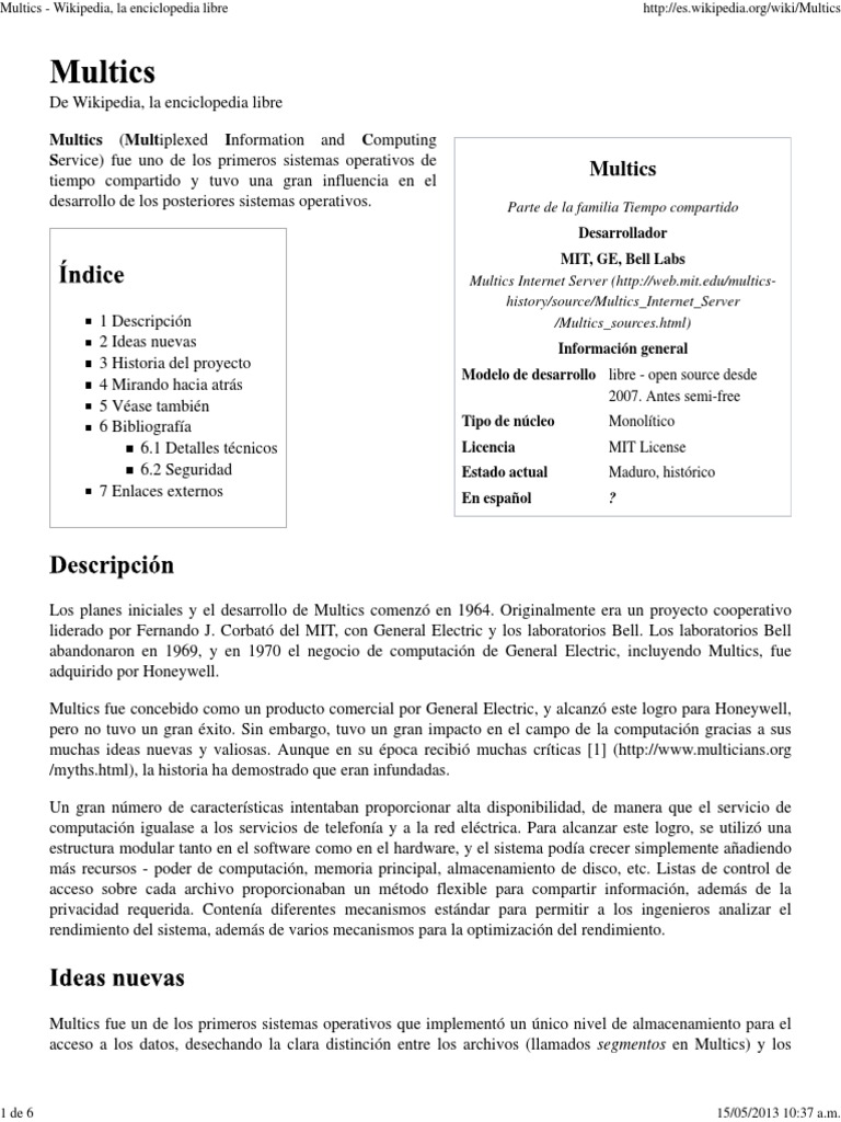 Multics - Wikipedia, La Enciclopedia Libre | PDF | Arquitectura de Computadores ...