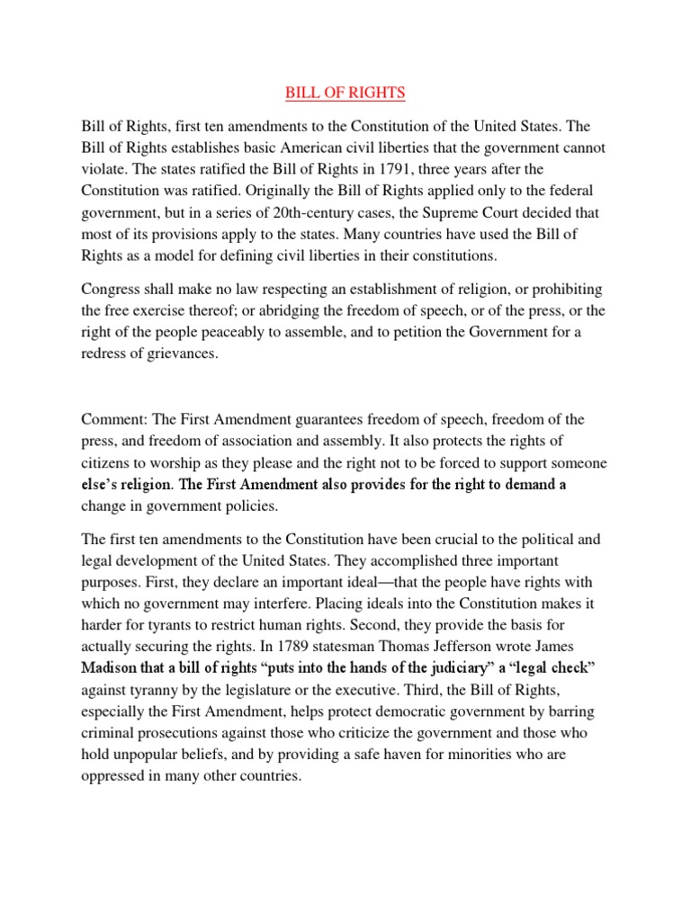 U.S. Bill of Rights | PDF | United States Bill Of Rights | First ...