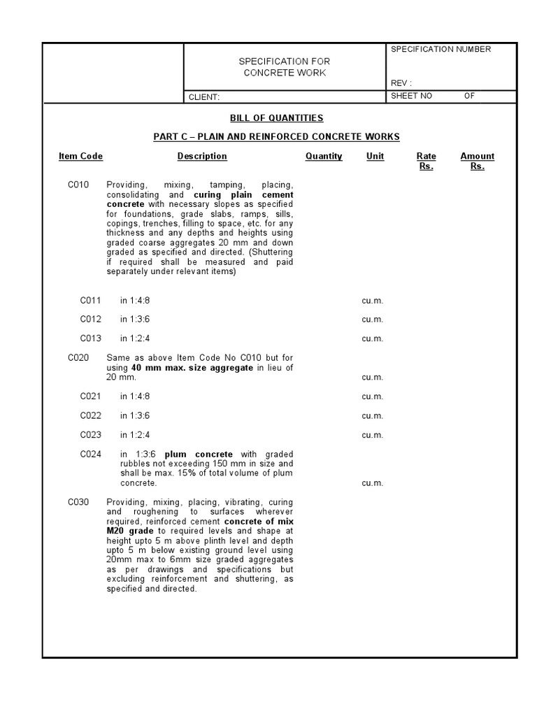 BOQ - Concrete | PDF | Concrete | Manmade Materials