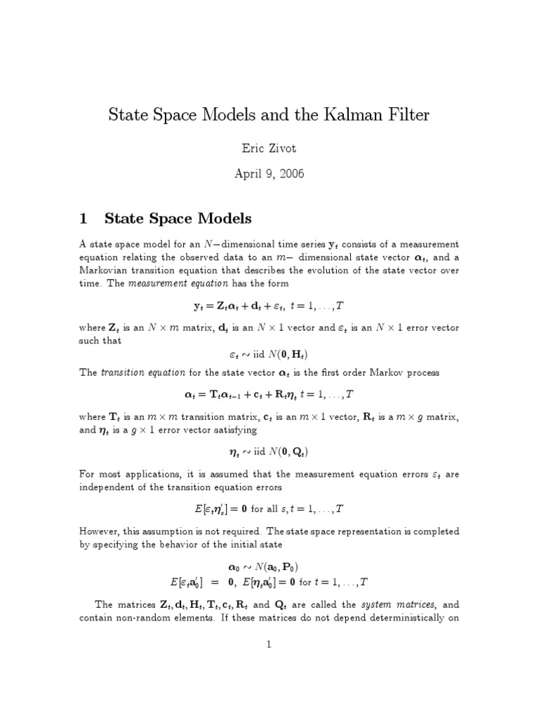 State Space Models Pdf Kalman Filter Vector Autoregression