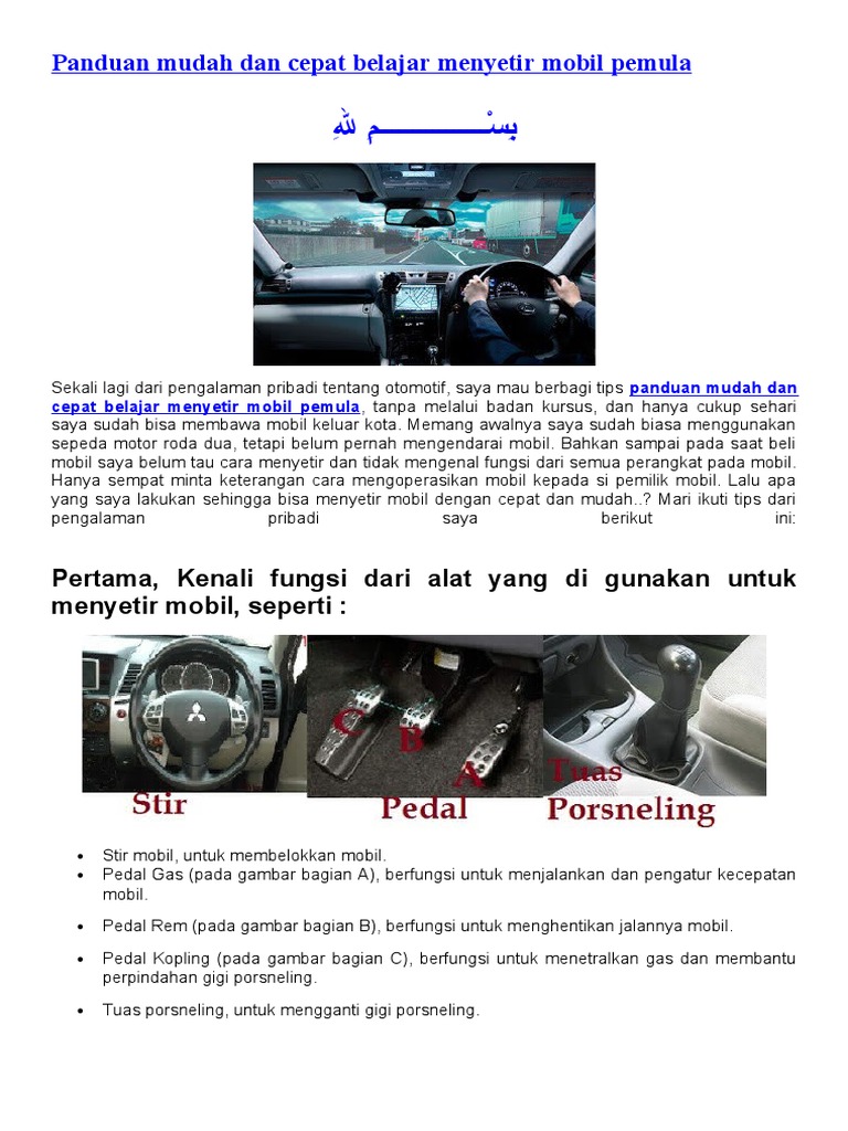 Panduan Mudah Dan Cepat Belajar Menyetir Mobil Pemula | PDF | Bisnis ...
