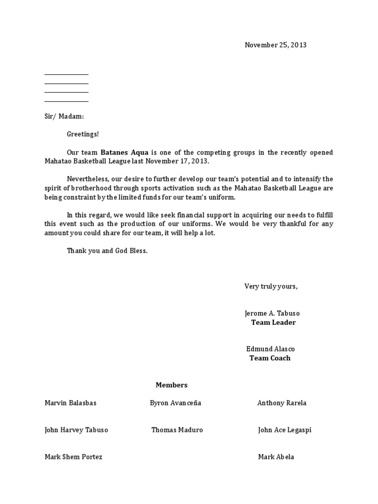 Solicitation Letter | PDF | Sports & Recreation | Cooking, Food & Wine