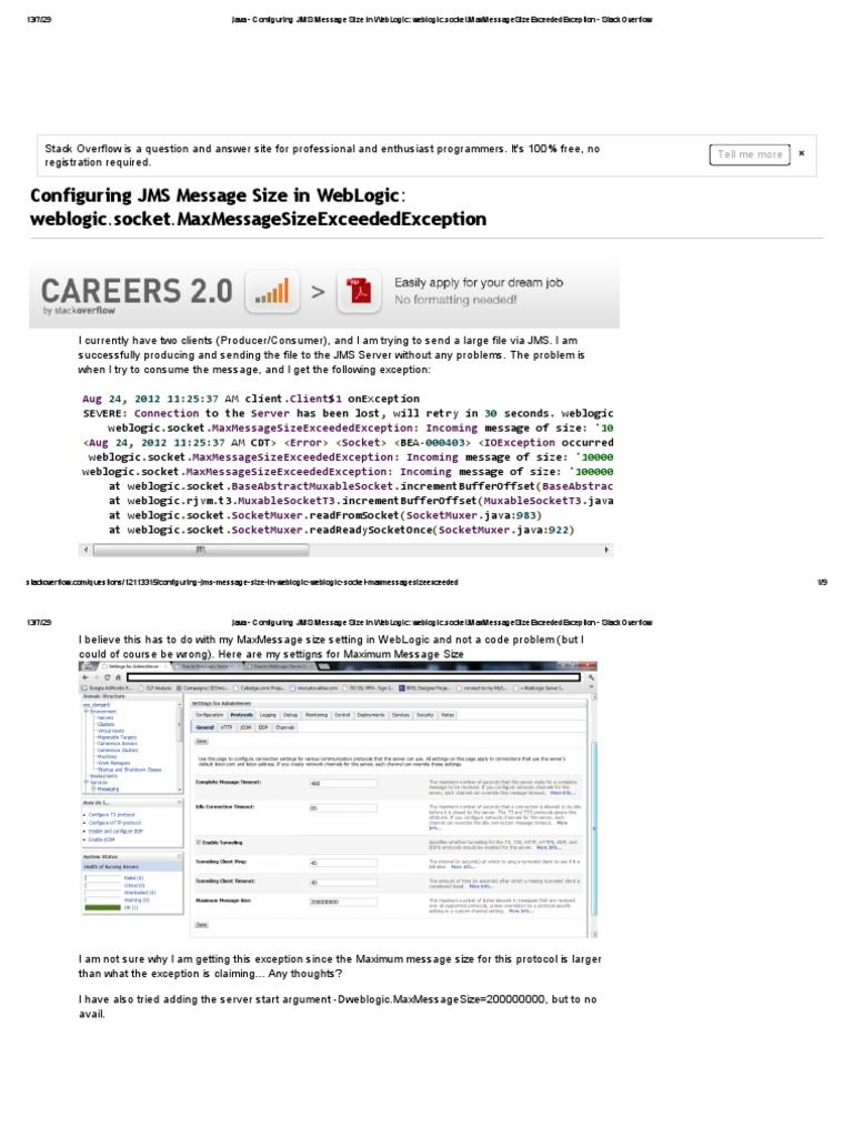 Configuring JMS Message Size in WebLogic | PDF | Server (Computing) | Computer Architecture