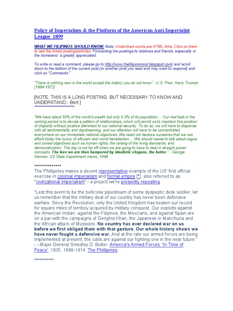 Policy of Imperialism & Platform of The American Anti-Imperialist ...