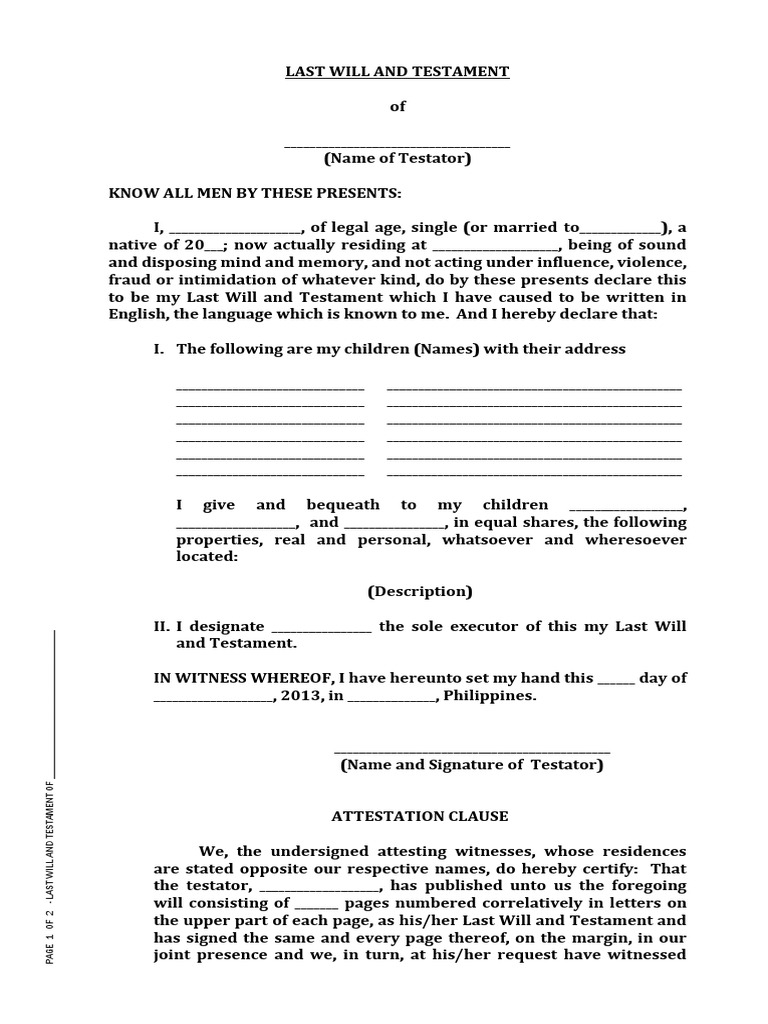 Last Will and Testament | Will And Testament | Property Law
