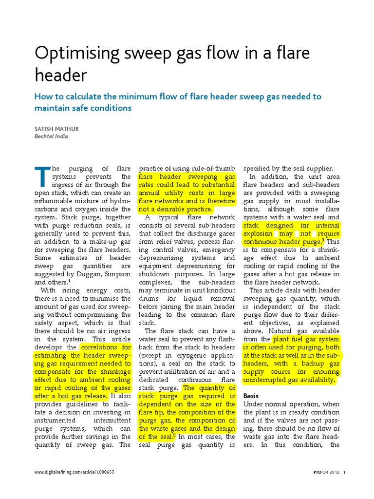 Optimizing Flare Header Sweep Gas | PDF