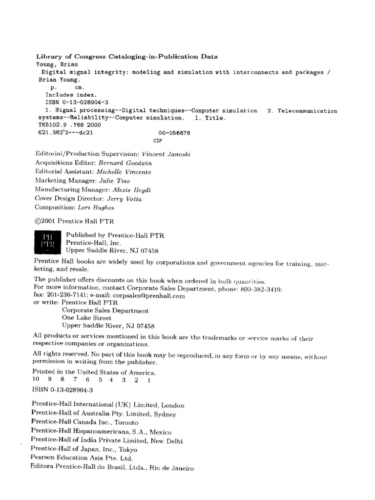 Digital Signal Integrity Modeling And Simulation With Interconnects And