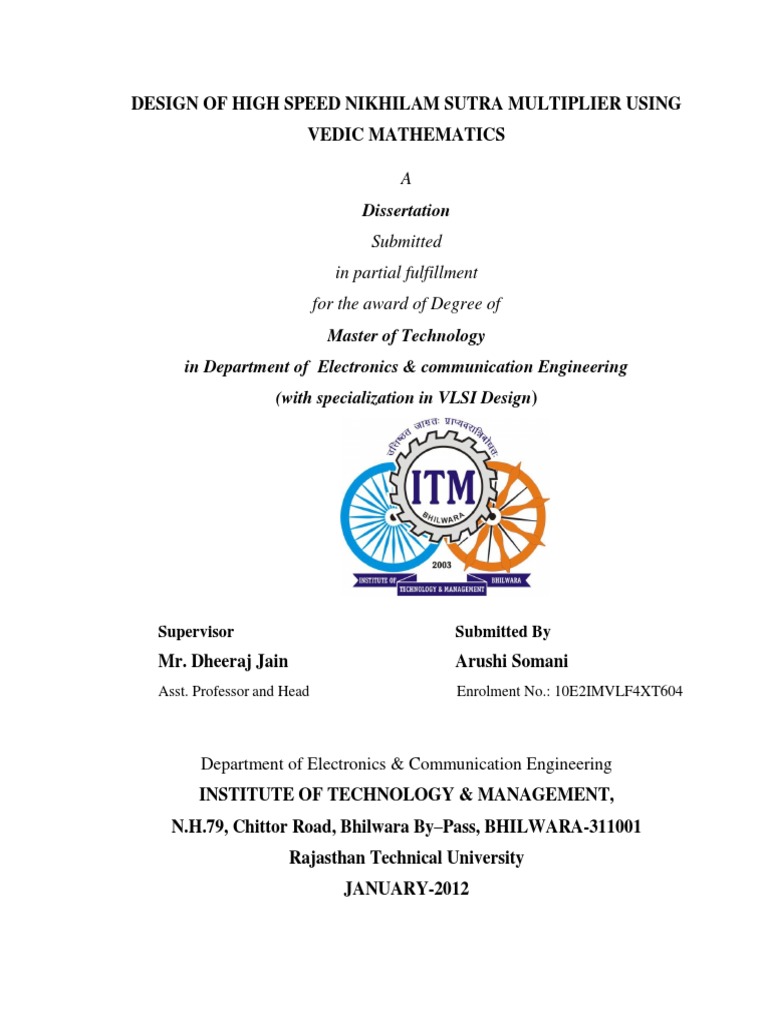 Design of High Speed Nikhilam Sutra Multiplier Using Vedic Mathematics | PDF | Thesis | Academia