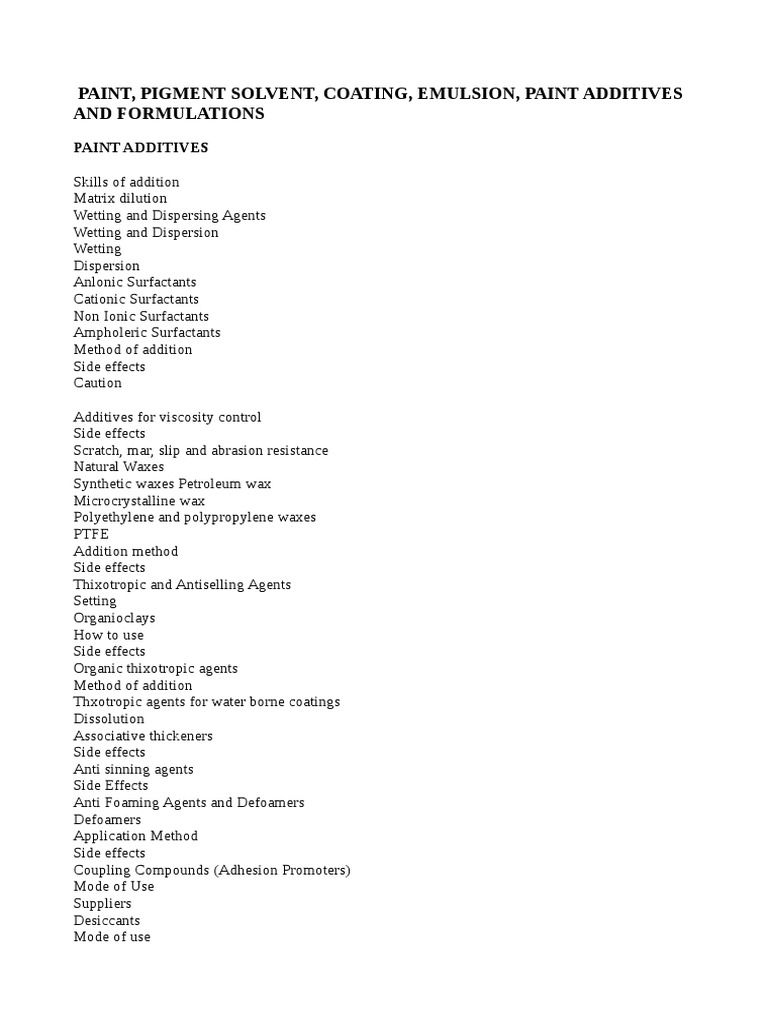 Emulsion Paint Additives and Formulations | PDF | Pigment | Paint