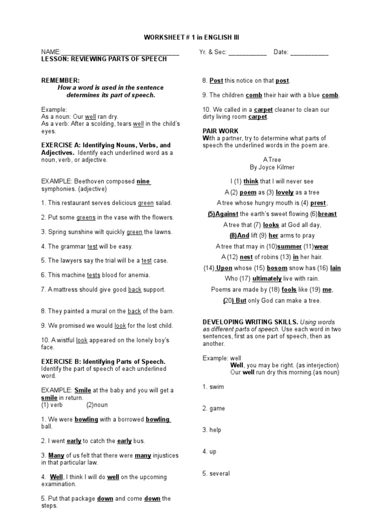 WS Review Parts of Speech | PDF | Part Of Speech | Adjective