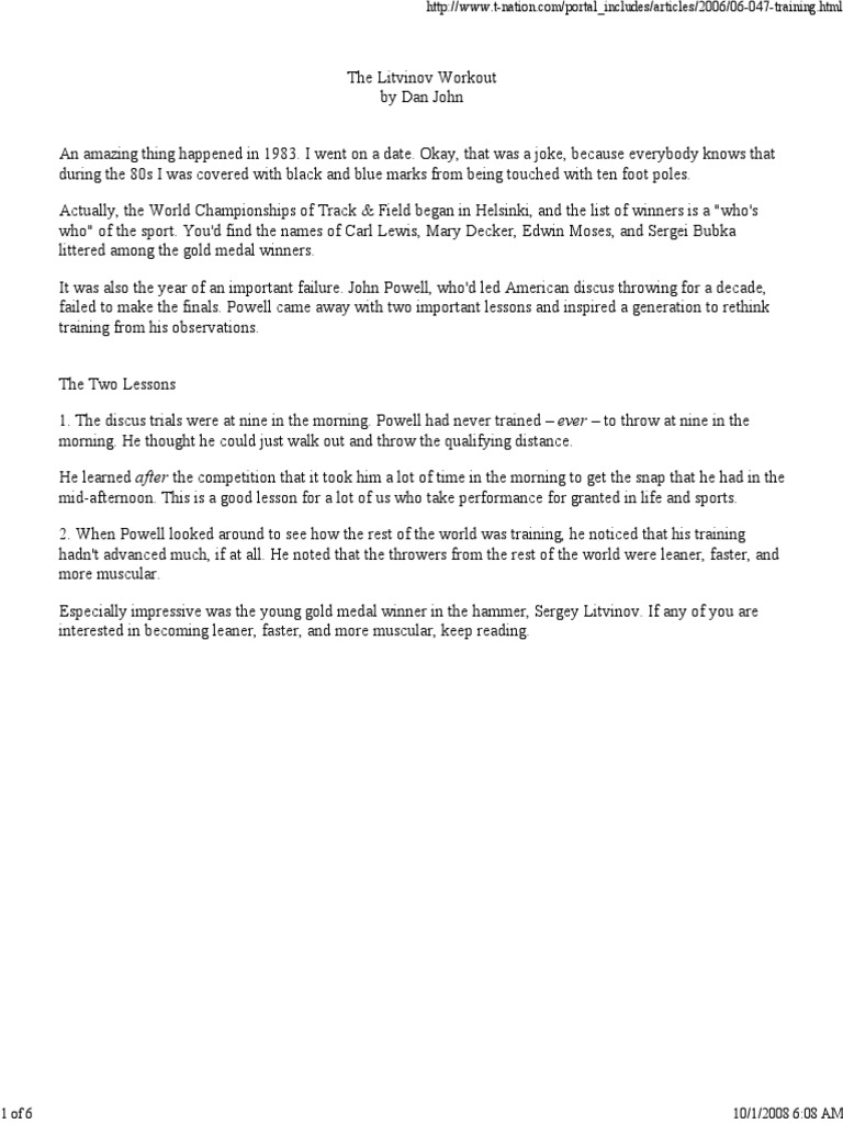 The Litvinov Workout PDF | PDF | Kettlebell | Track And Field