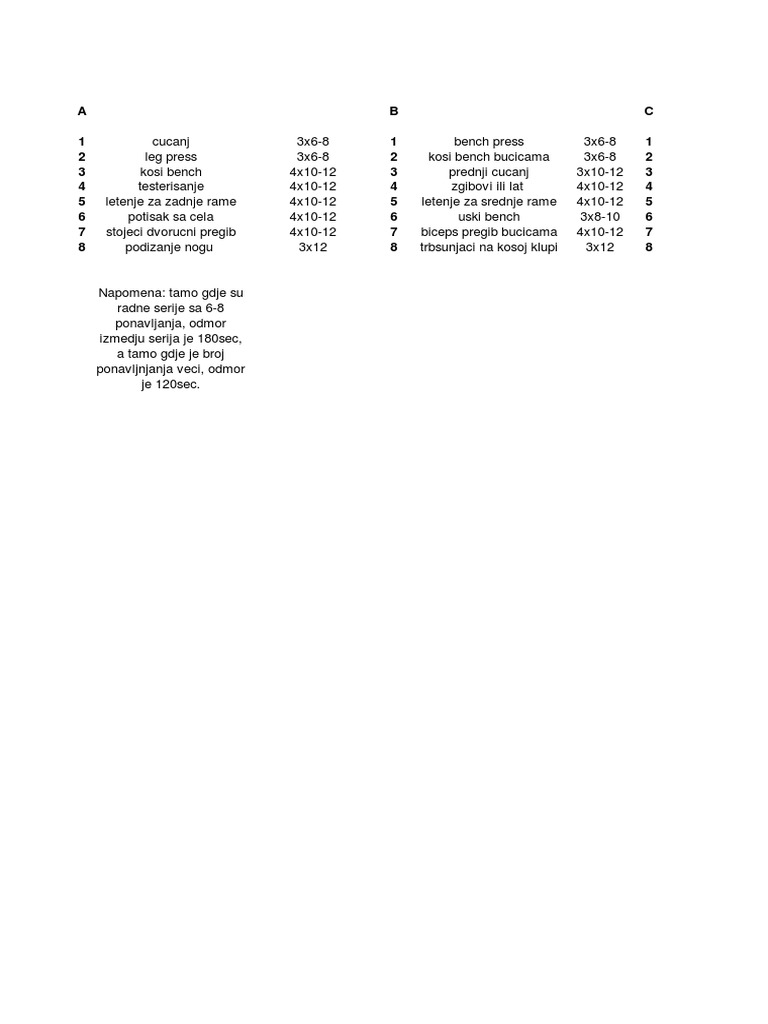 Full Body 3x Nedeljno, Ledja, Grudi-Ramena, Noge | PDF