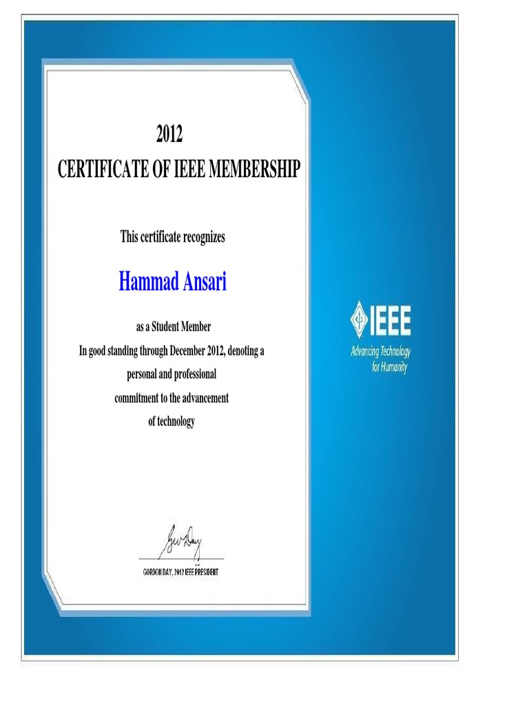 IEEE Membership Certificate for Hammad Ansari | PDF | Art