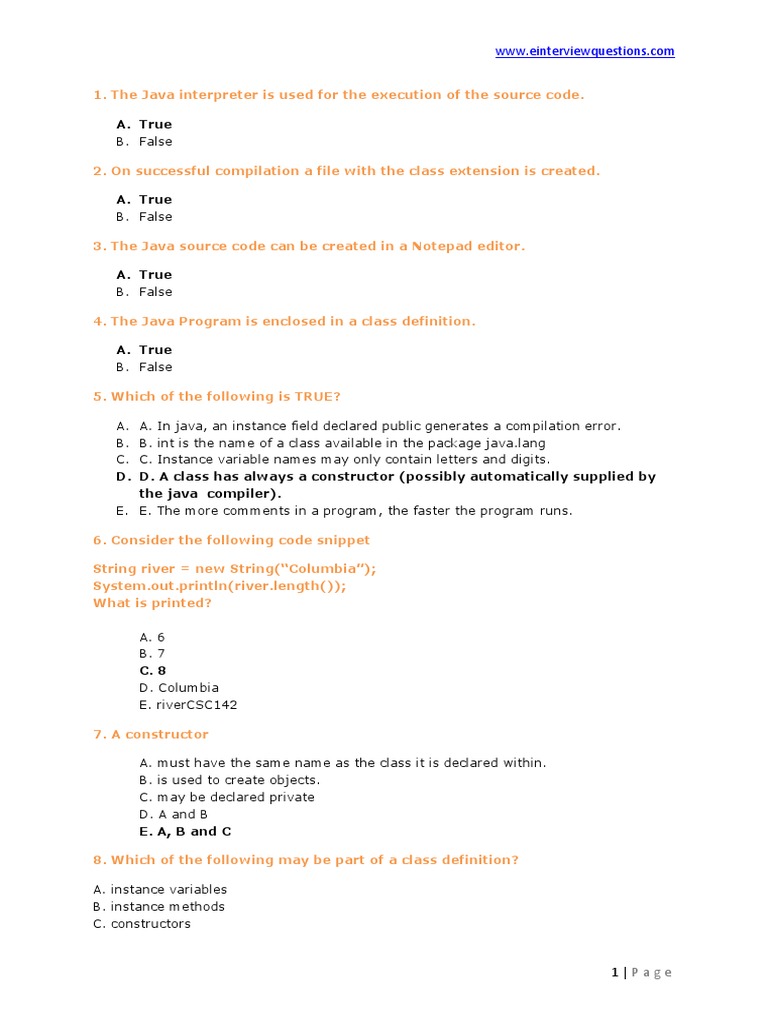 Objective Java Interview Questions and Answers | PDF | Java ...