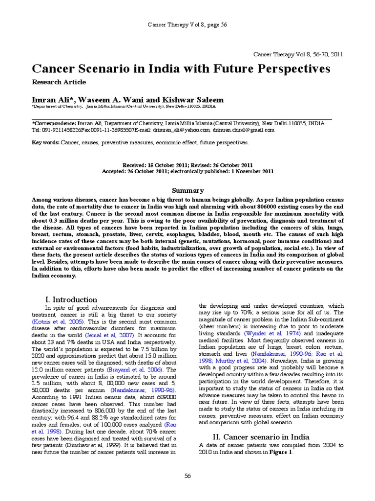 Cancer Scenario in India With Future Perspectives | PDF | Ionizing ...