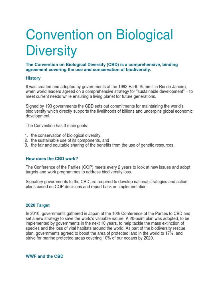 Convention On Biological Diversity | PDF | Biodiversity | Conservation ...
