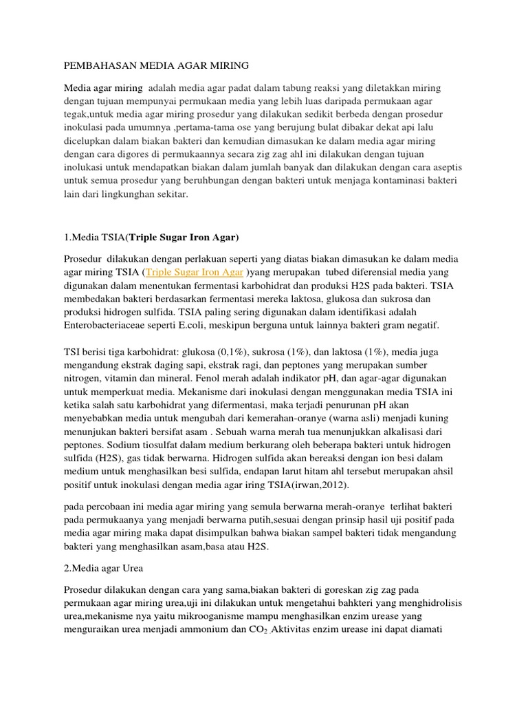 Pembahasan Media Agar Miring Mikrodas | PDF | Kesehatan Holistik ...