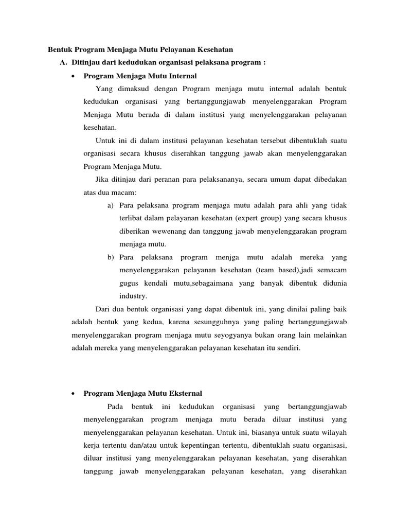 Bentuk Program Menjaga Mutu Pelayanan Kesehatan | PDF | Karier ...