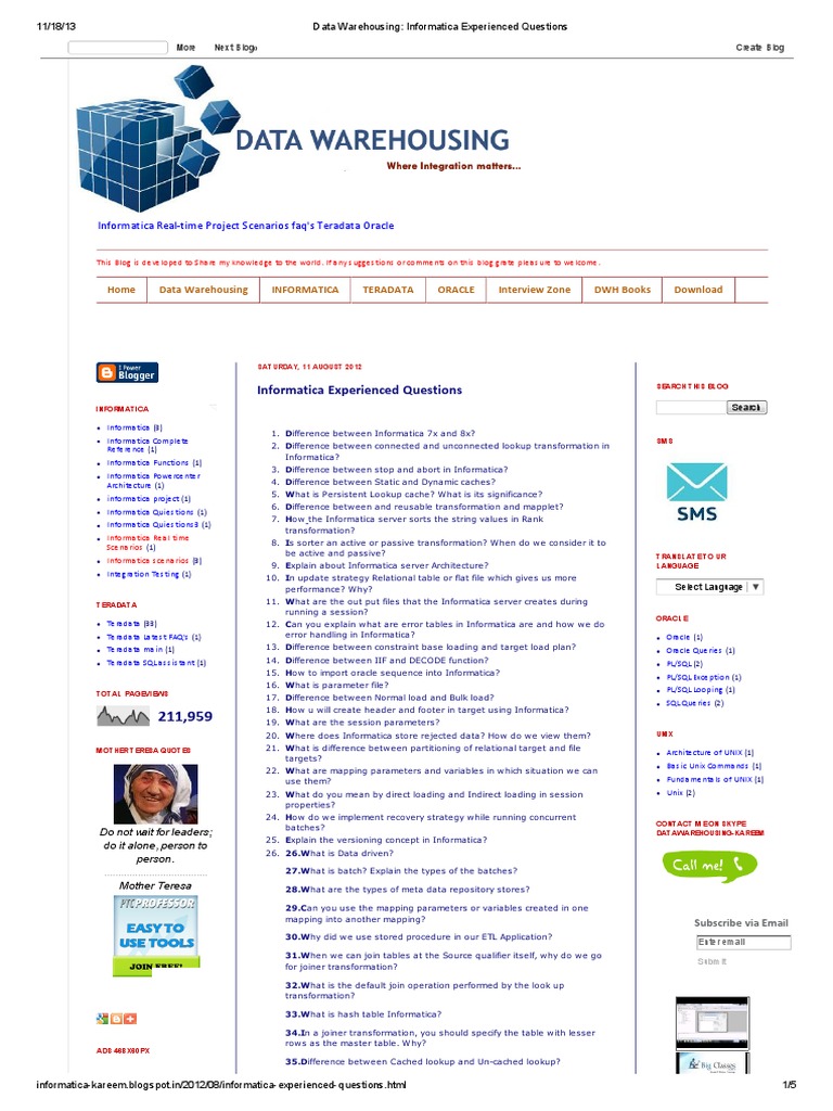 Data Warehousing - Informatica Experienced Questions | PDF | Computer Programming | Software