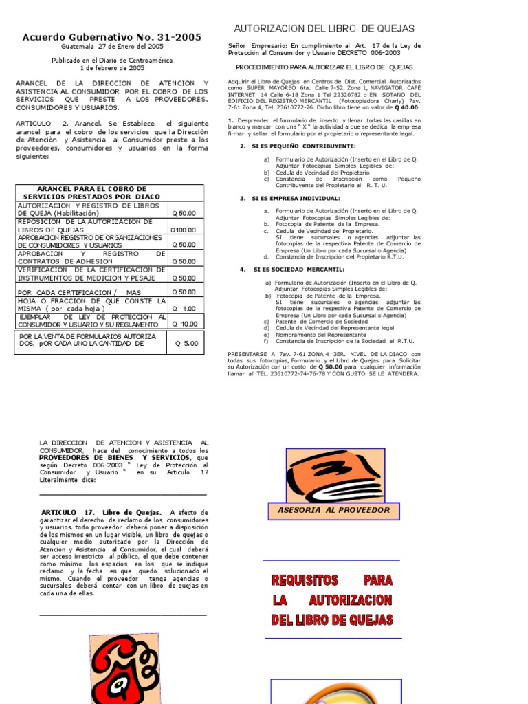 REquisitos para Libro de Quejas, Guatemala | PDF | Patentar ...