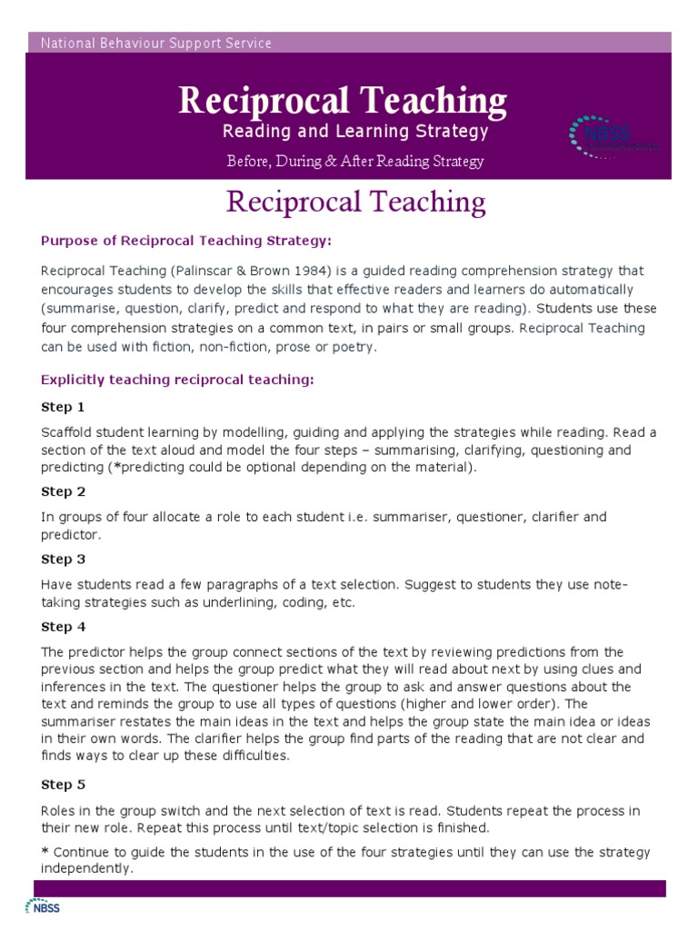 Reciprocal Teaching Reading Strategy | PDF | Reading Comprehension ...