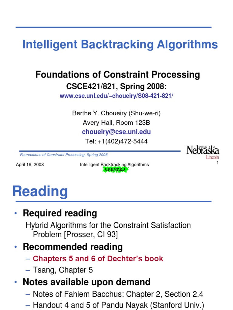 Intelligent Backtracking Algorithms: Foundations of Constraint ...