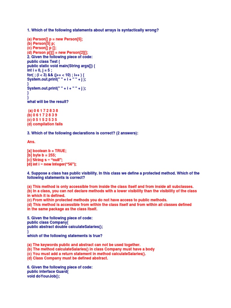 Java Array Inheritance Exception Handling Interview Questions Pdf Method Computer