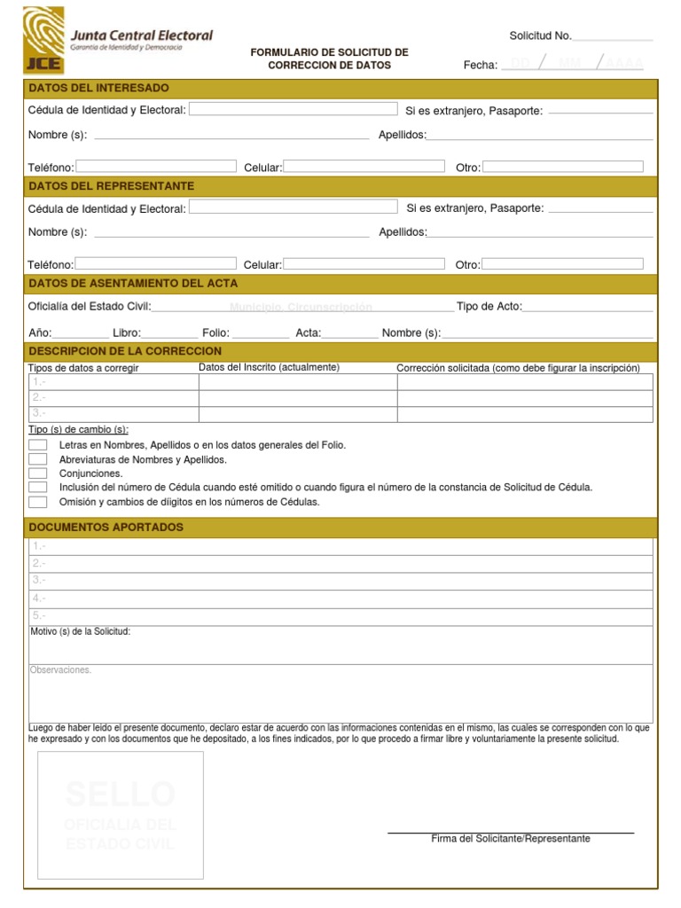 Formulario Solicitud Correccion de Datos Por Via Administrativa | PDF ...
