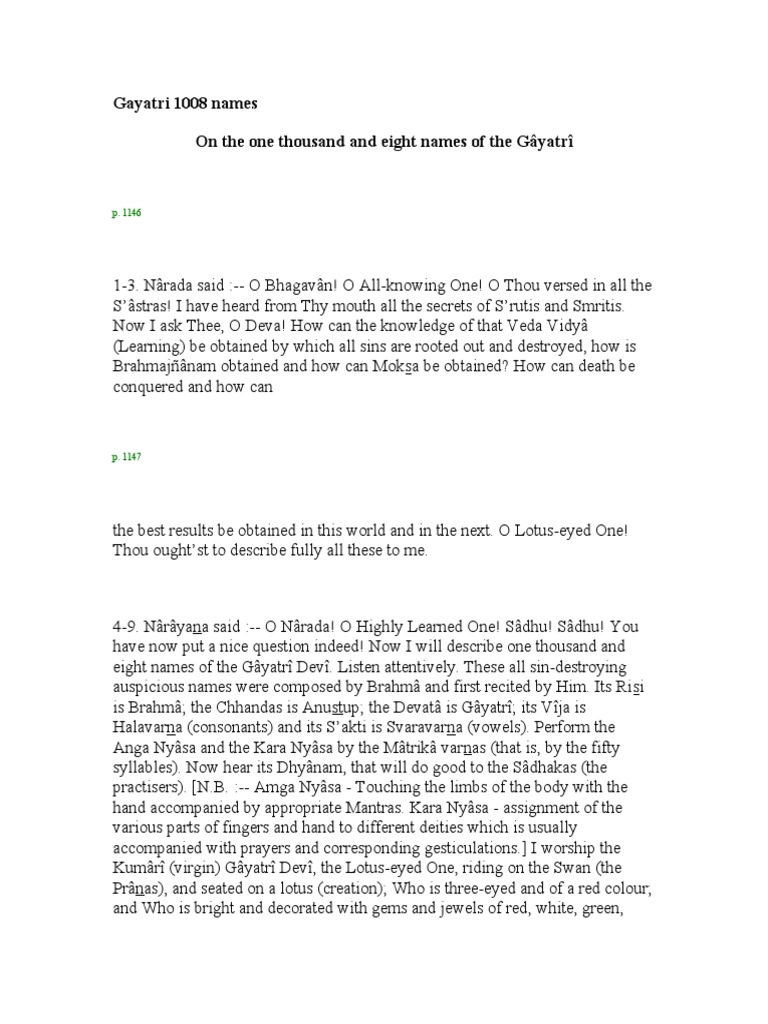 Gayatri 1008 Names | Download Free PDF | Nature