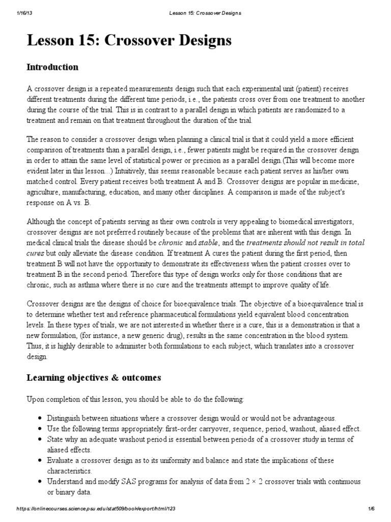Lesson 15 - Crossover Designs | PDF | Clinical Trial | Cure