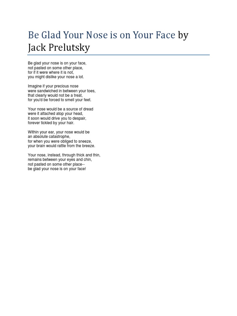 Be Glad Your Nose Is On Your Face by Jack Prelutsky | PDF