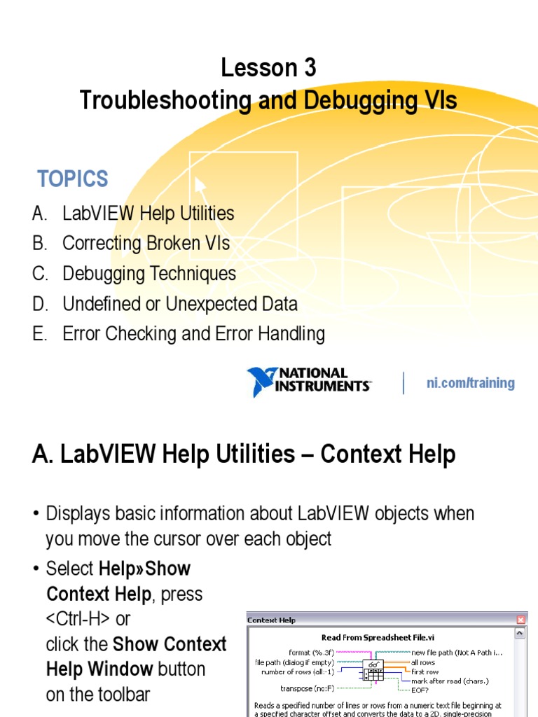 Lesson 3 - Troubleshooting and Debugging VIs | PDF | Computer Engineering | Areas Of Computer ...