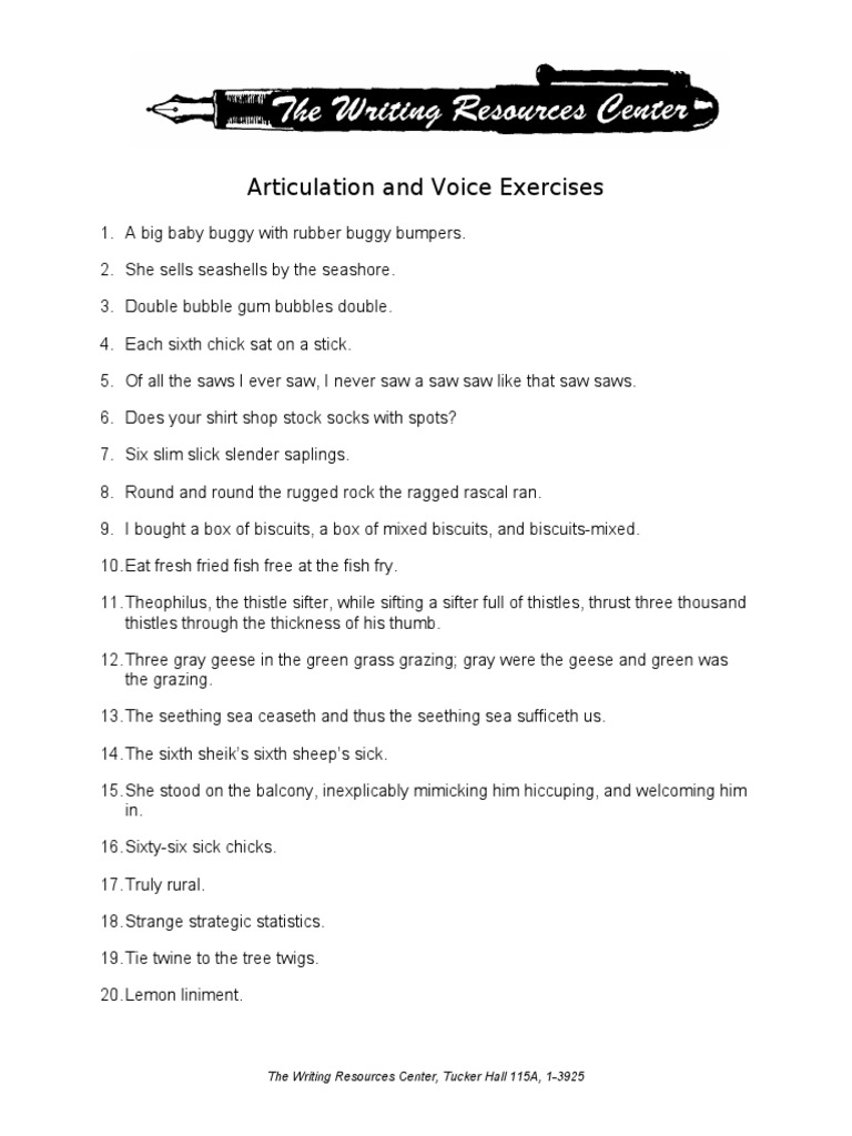 Articulation and Voice Exercises | PDF