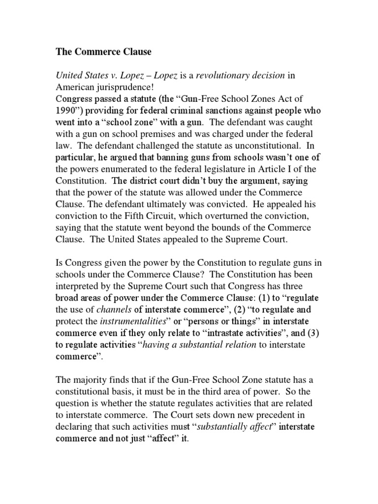 Outline-The Commerce Clause | Commerce Clause | Article One Of The ...