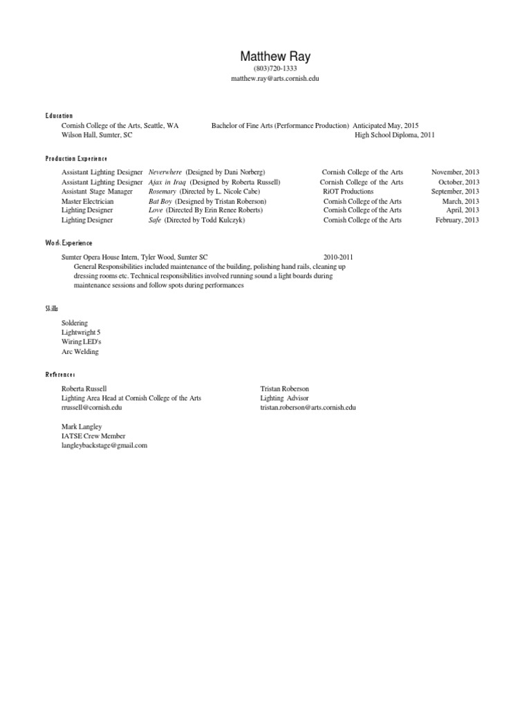 Matthew Ray: Theatre Lighting Expert | PDF | Art