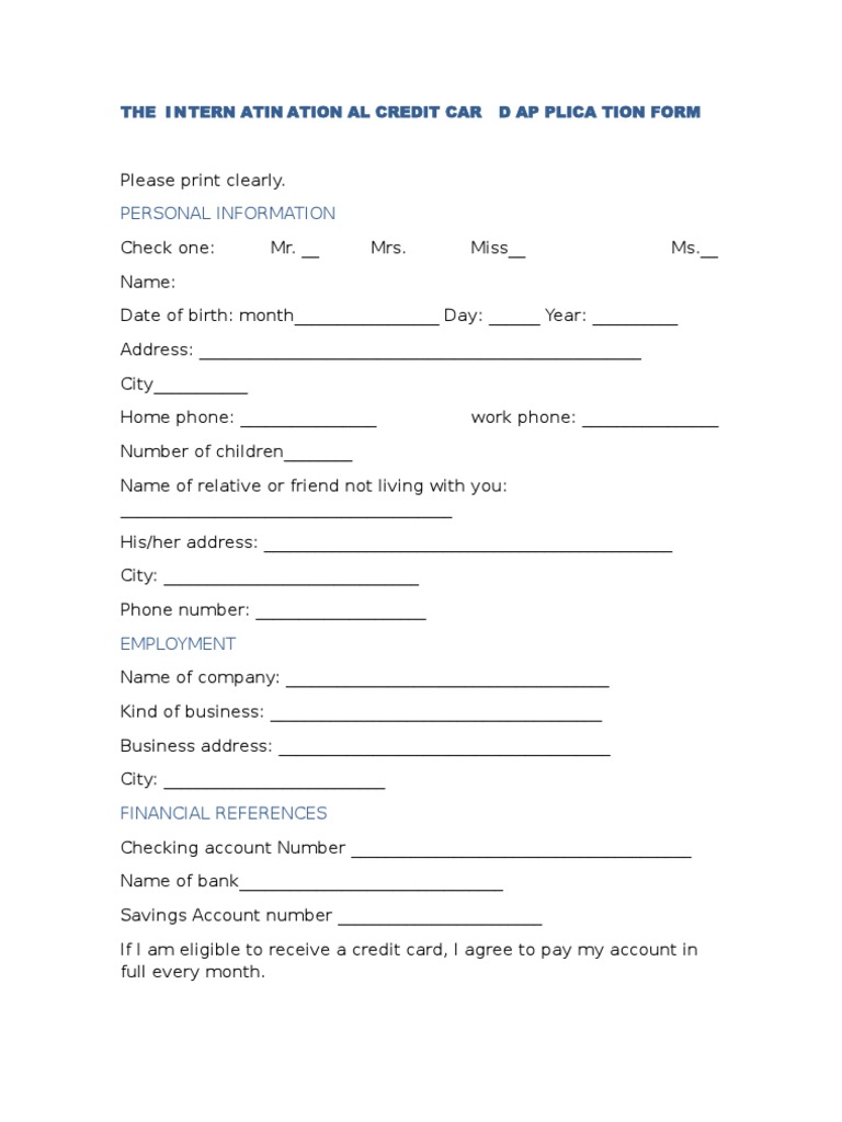 Card Application Form | PDF