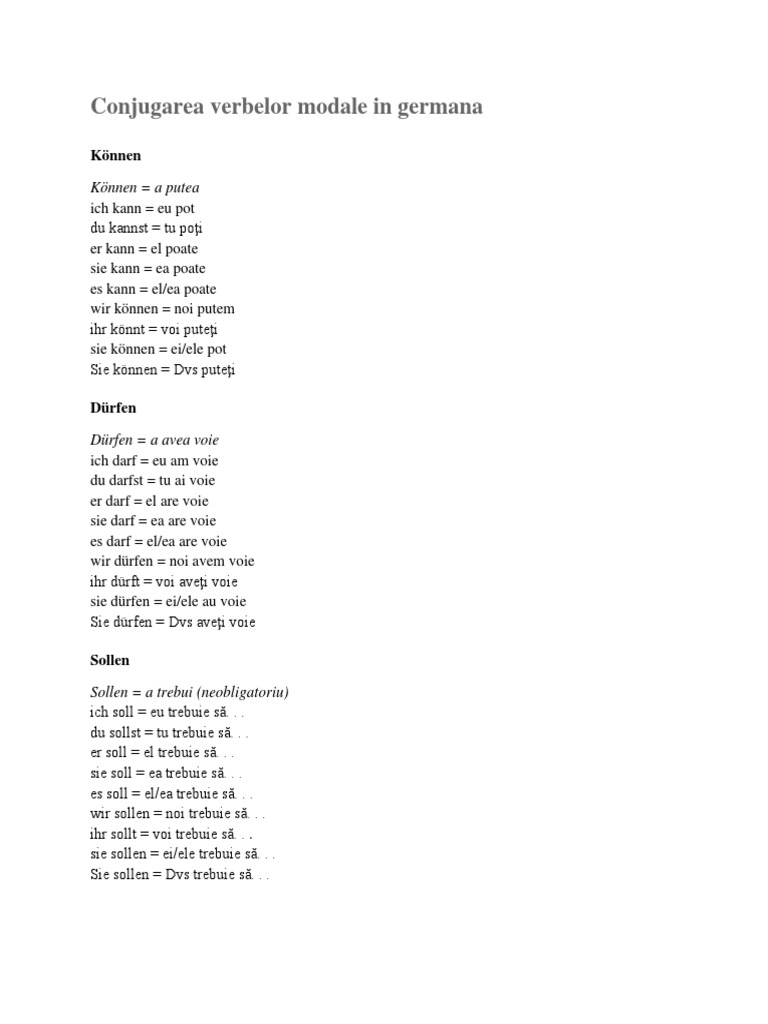 Conjugarea Verbelor Modale in Germana | PDF