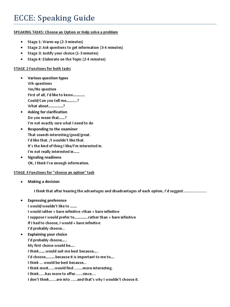 Ecce Speaking | Advice (Opinion) | Question