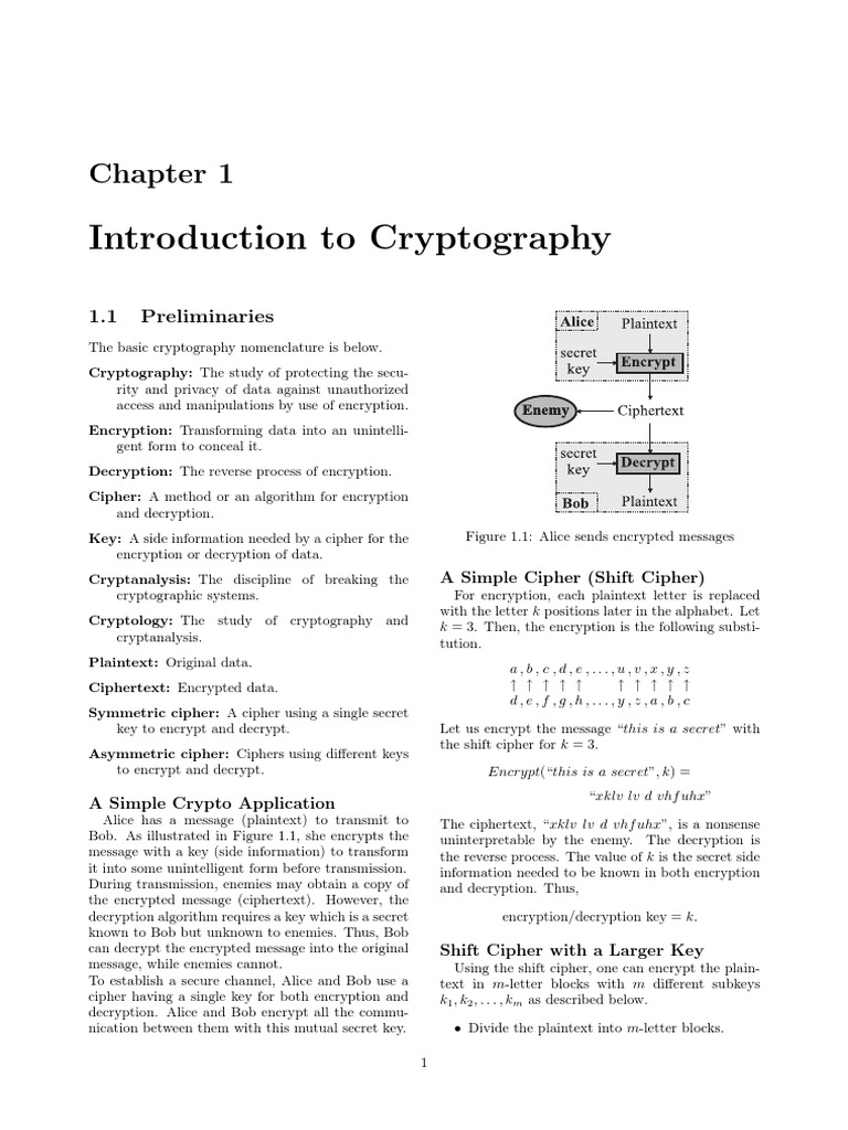 Introduction To Cryptography: 1.1 Preliminaries | PDF | Cipher | Cryptography