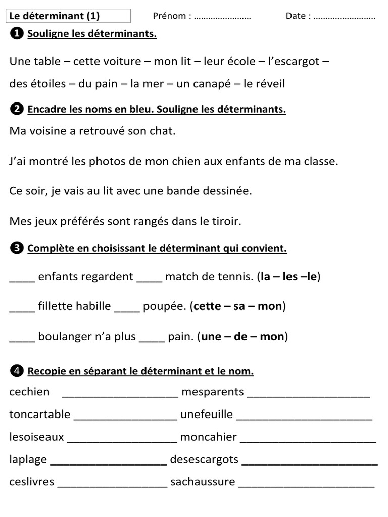 Ce1 Le Determinant Exercices 01 | PDF | Enseignement des mathématiques
