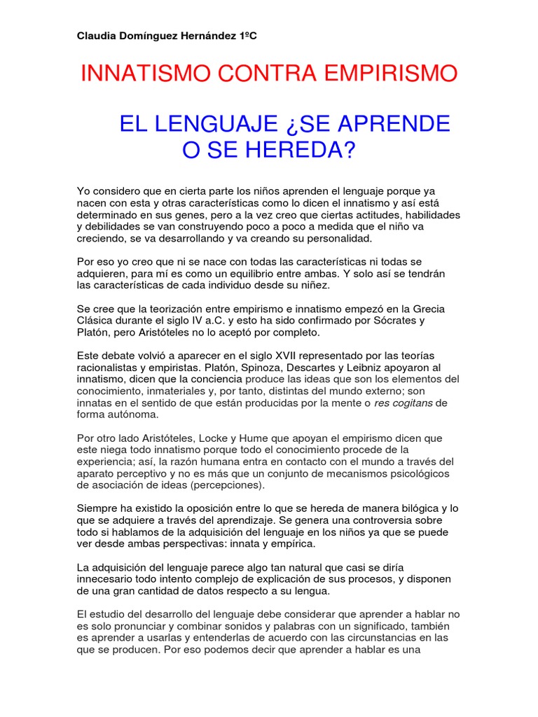 Ensayo de Innatismo y Empirismo | PDF | Noam Chomsky | Empirismo