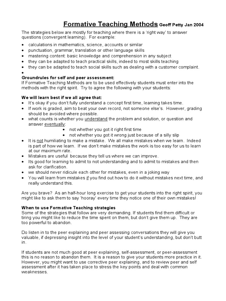 Formative Teaching Methods | PDF | Educational Assessment | Learning